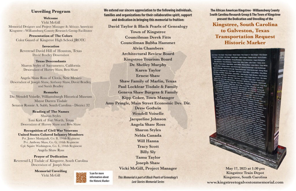 Kingstree to Galveston Memorial Project - Kingstree to Galveston ...